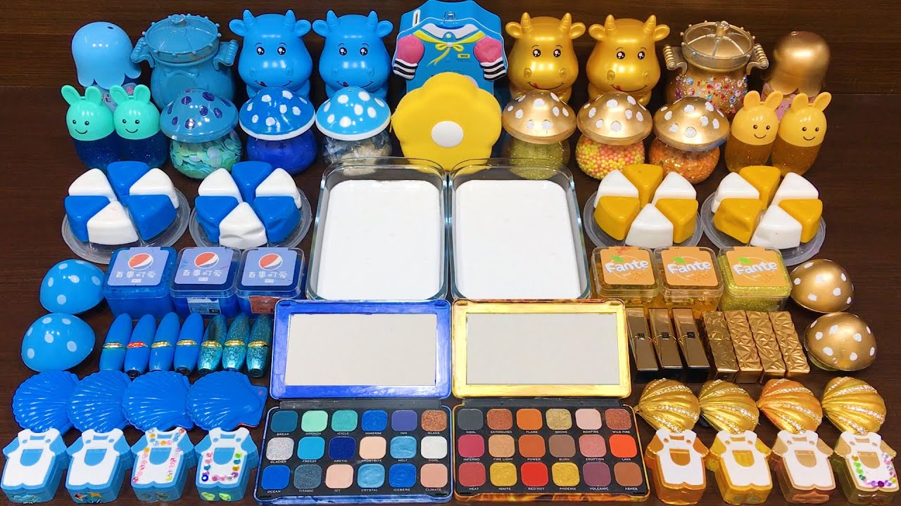 GOLD vs BLUE! Mixing Random into GLOSSY Slime ! Satisfying Slime Video ...