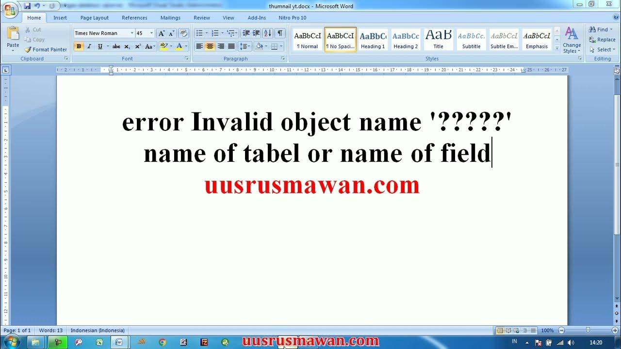 error invalid object name - YouTube