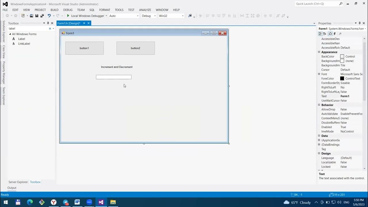 button, label, textbox komponentalari - YouTube