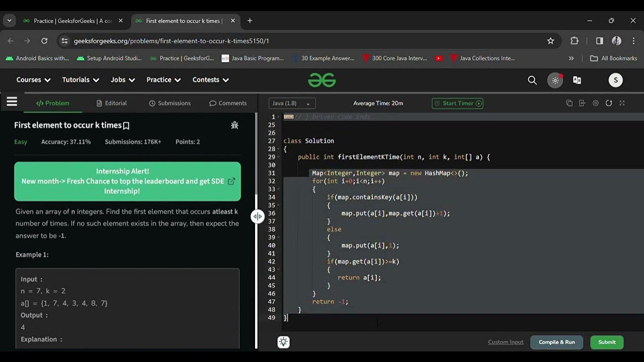 GFG POTD solution | problem of the day | First element to occur k times | 02-03-2024 | easy ...