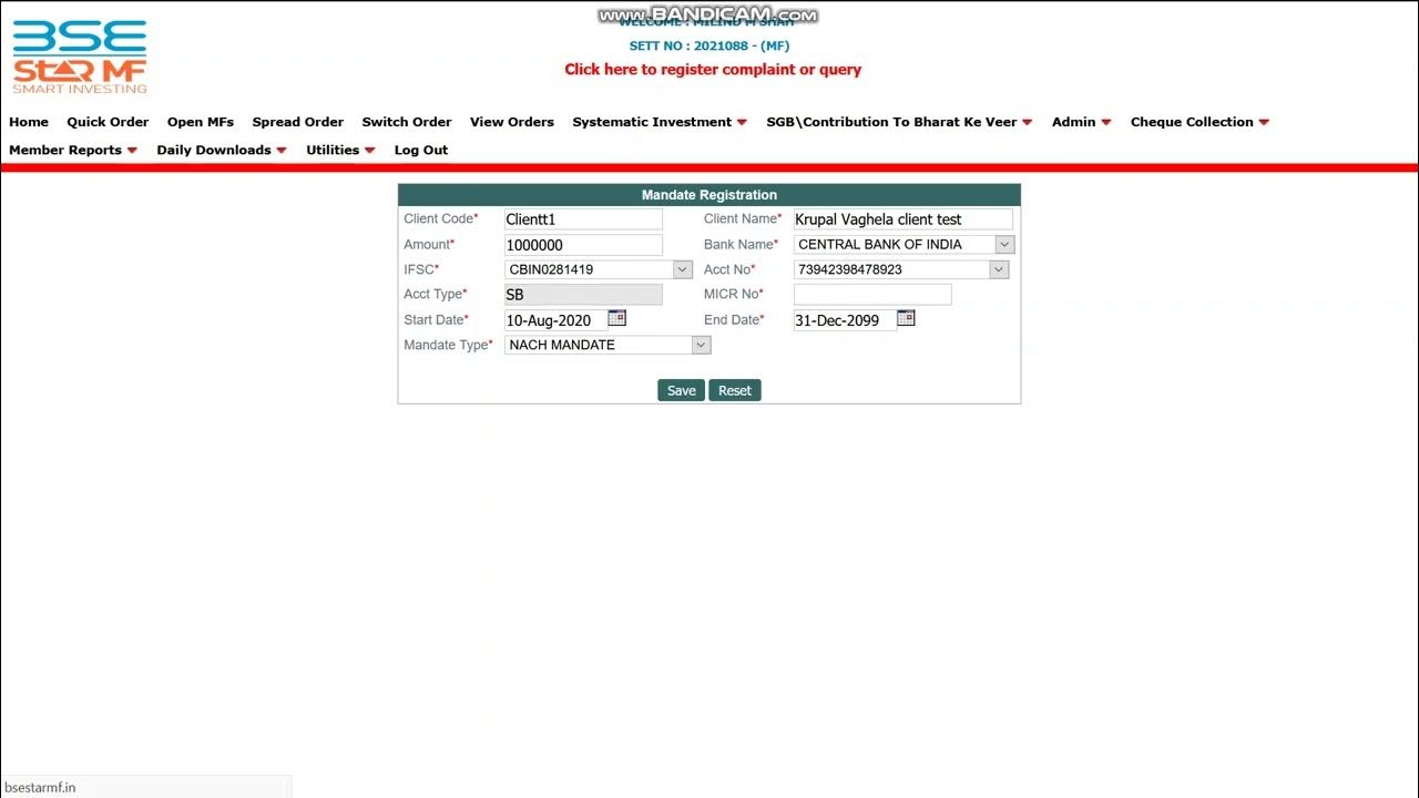 NACH Mandate Registration process via BSE StAR MF Website - YouTube