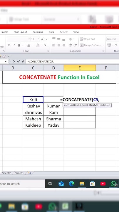 CONCATENATE Function in Excel #excel #exceltips #exceltricks #shorts - YouTube