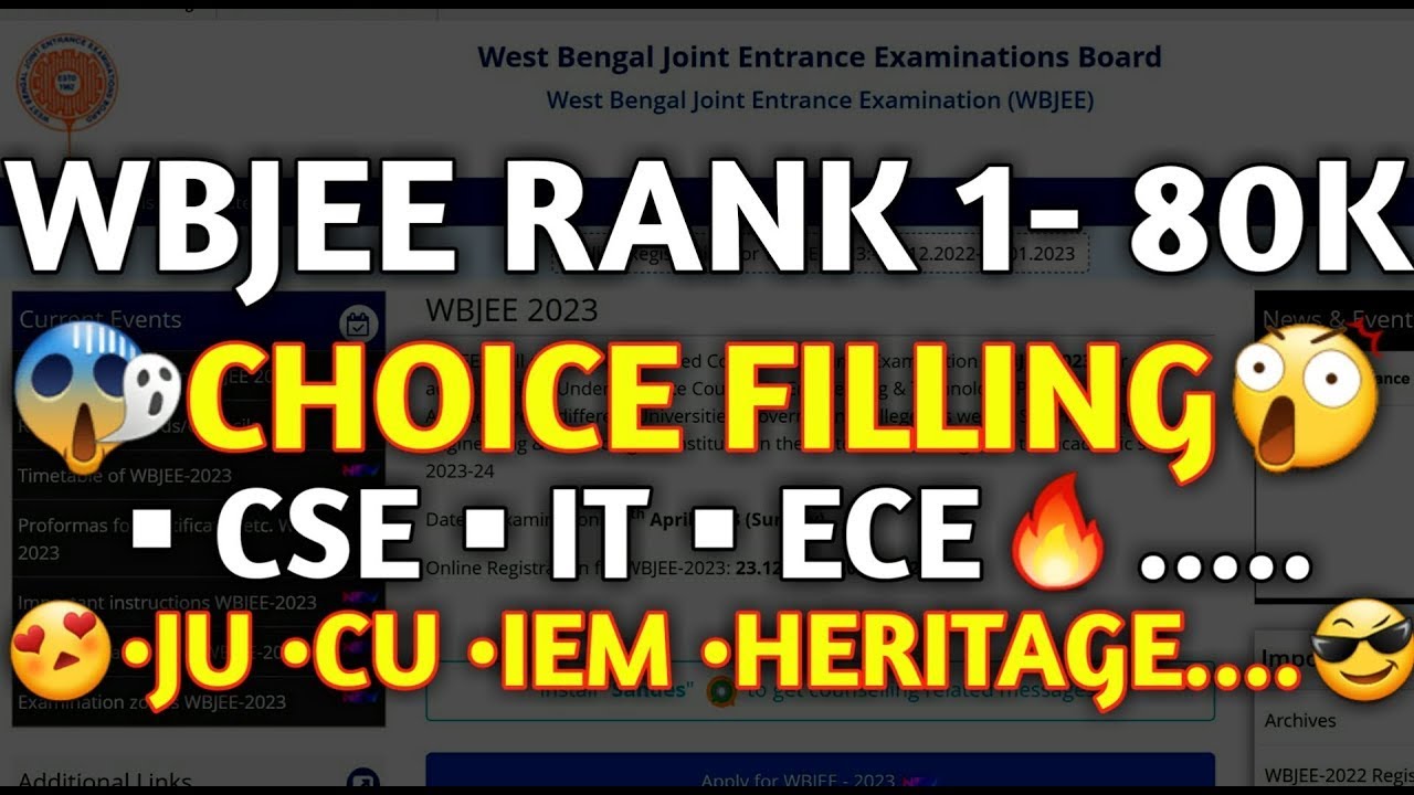 WBJEE Choice Filling🔥Wbjee Rnak 1 To 80000 Choice Filling😍 CSE IT ECE CIVIL CHEICAL JU CU IEM ...