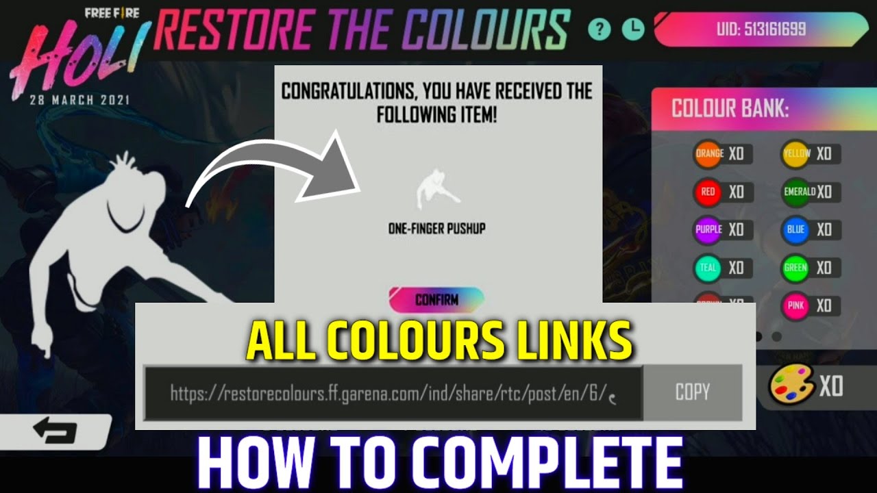 Free Fire All Colours Link To Complete Holi Restore Colours - YouTube