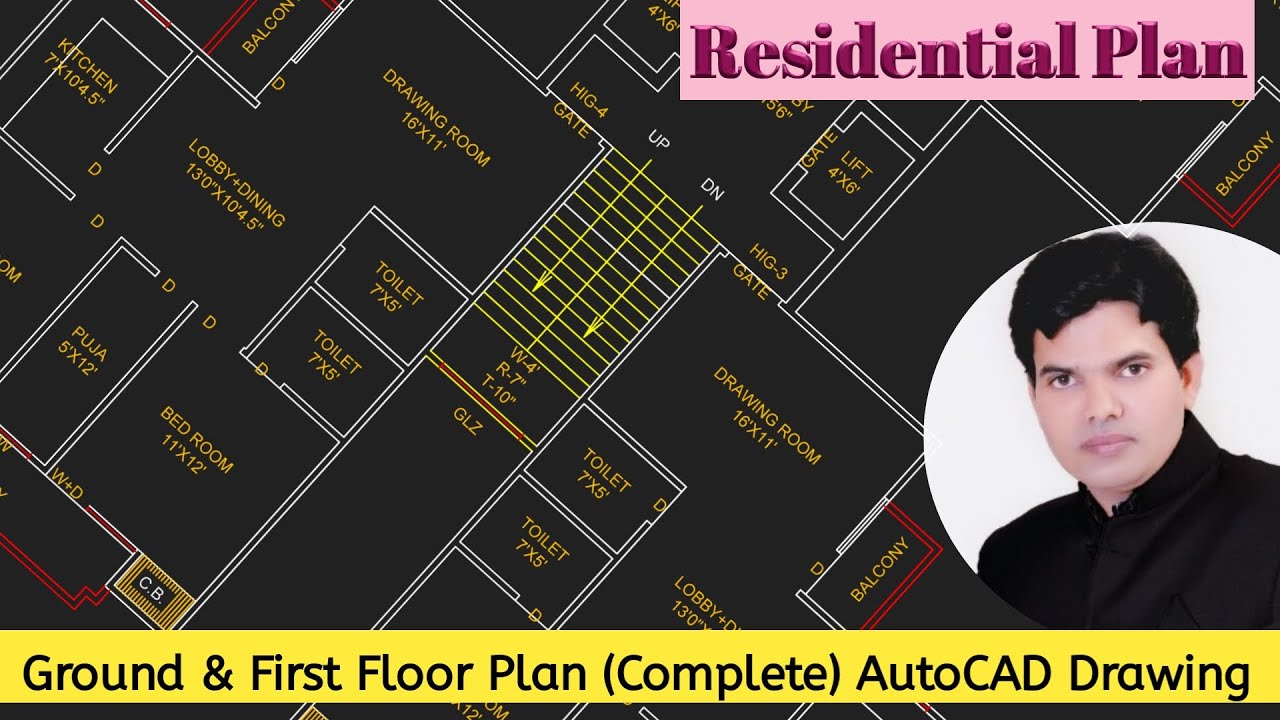 Ground Floor & First Floor Plan (Complete) AutoCAD Drawing - YouTube