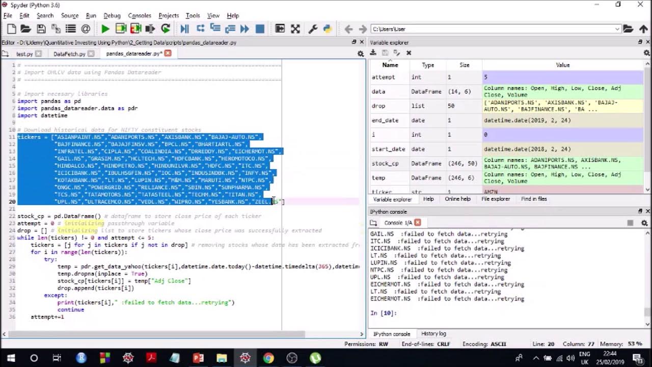 Algorithmic Trading Intro - Get Stock Data Using Python (Pandas Datareader) - II - YouTube