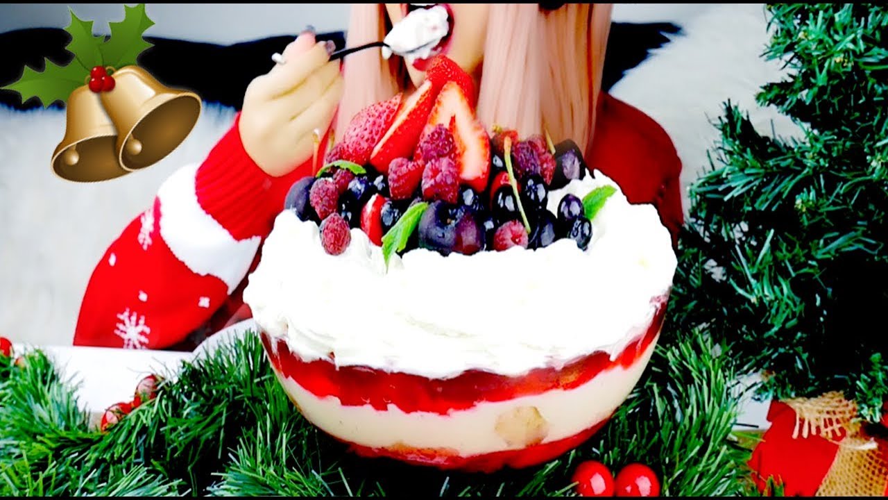 ASMR Christmas Trifle / Cream Cake *eating sounds* - YouTube
