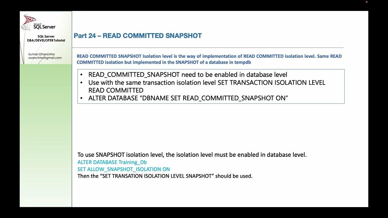 Read committed snapshot in sql server - Part 24 - YouTube