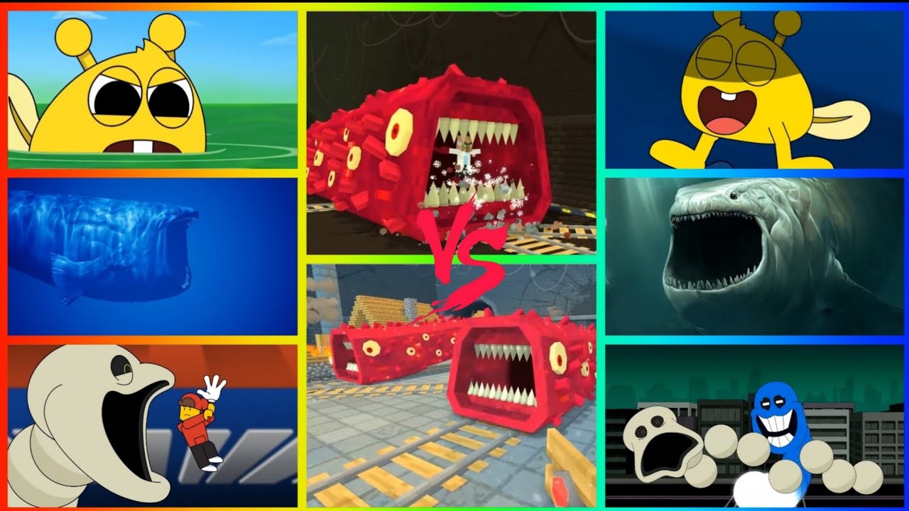 The Bloop vs Sprunki Sea Eater vs Train Eater vs Big Worm vs Hungry ...