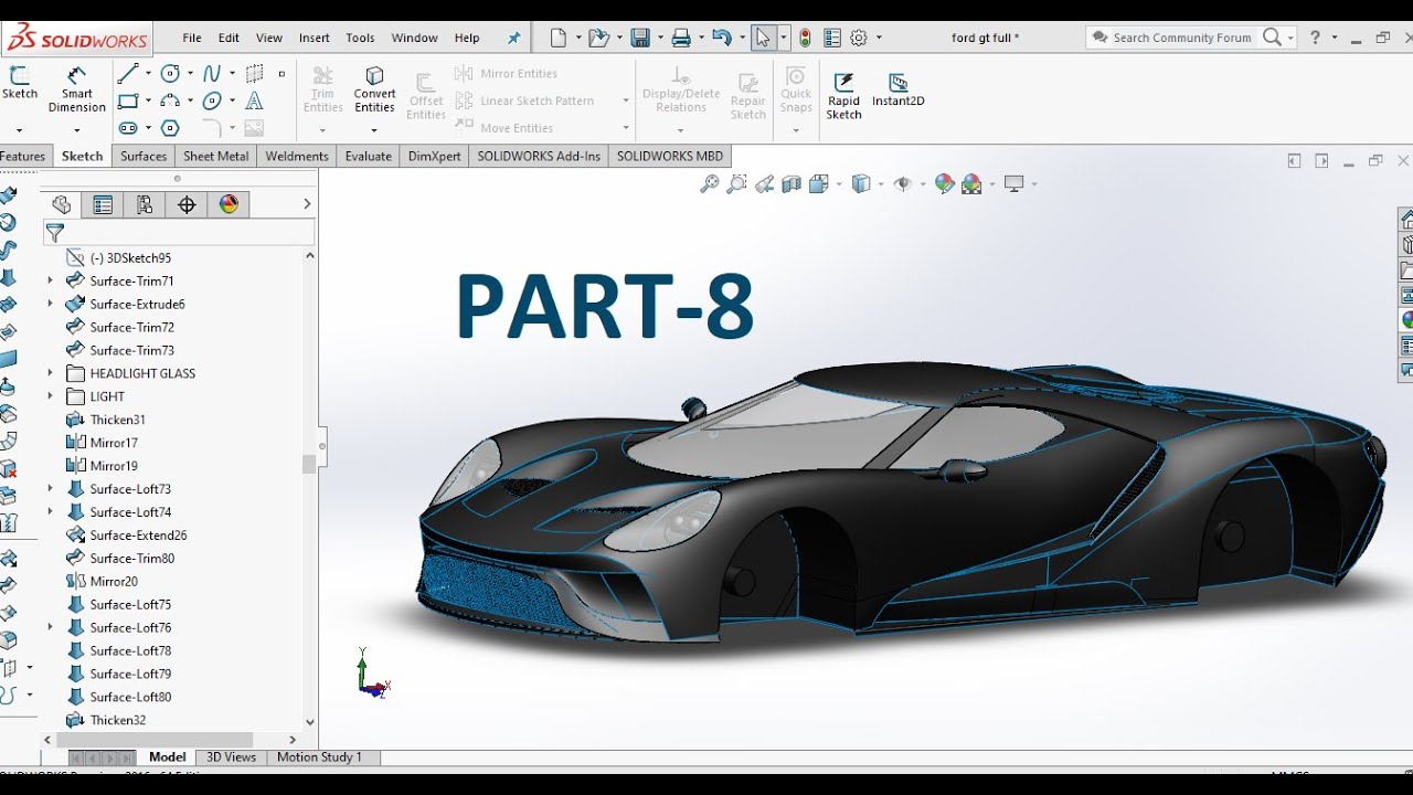 Solidworks tutorial : How to design a car in solidworks ( FORD GT ) # ...