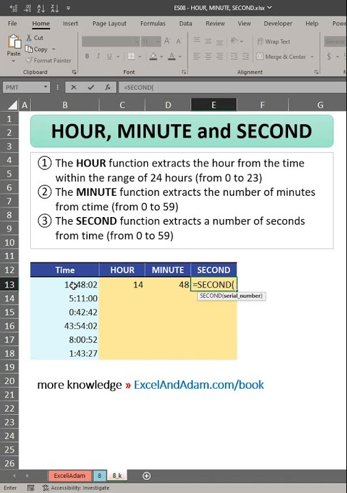Excel in a minute - Extract HOUR, MINUTE and SECOND from time - YouTube