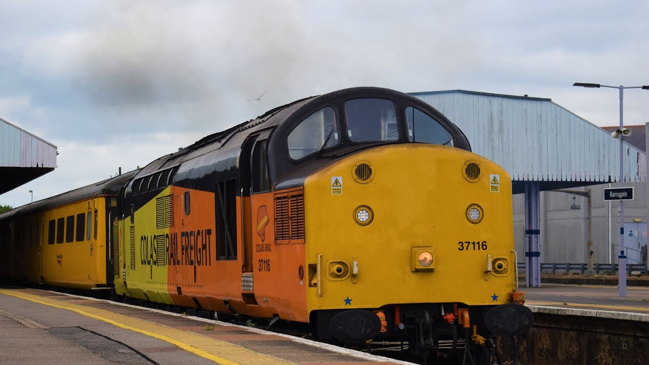 Colas 37116 & BR Green 37057 at Ramsgate & Westgate on Network Rail ...