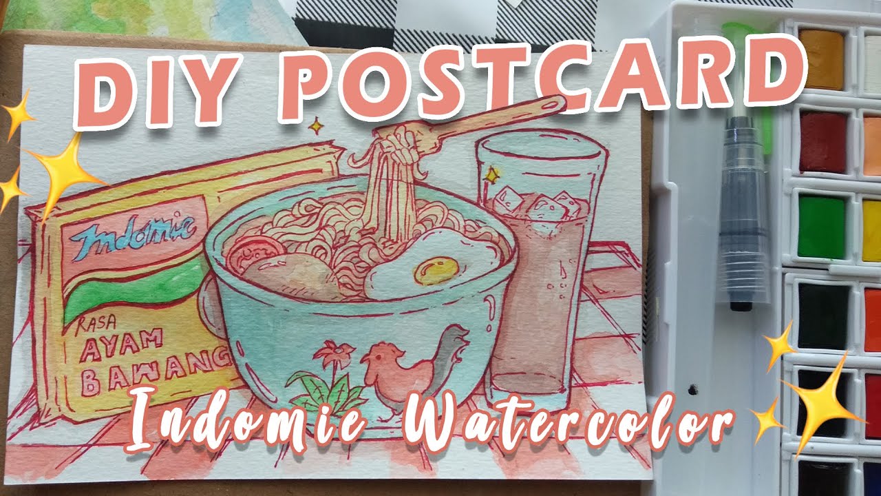 DIY INDOMIE WATERCOLOR FOR POSTCARD IDEA | WATERCOLOR ILLUSTRATION ...