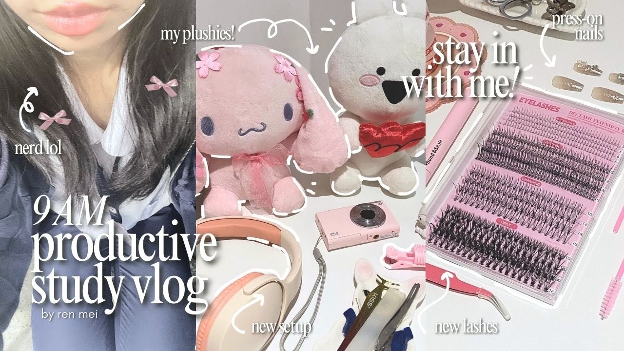 nerd's 9am realistic + productive study routine ‧₊˚🖇️ new lashes ...