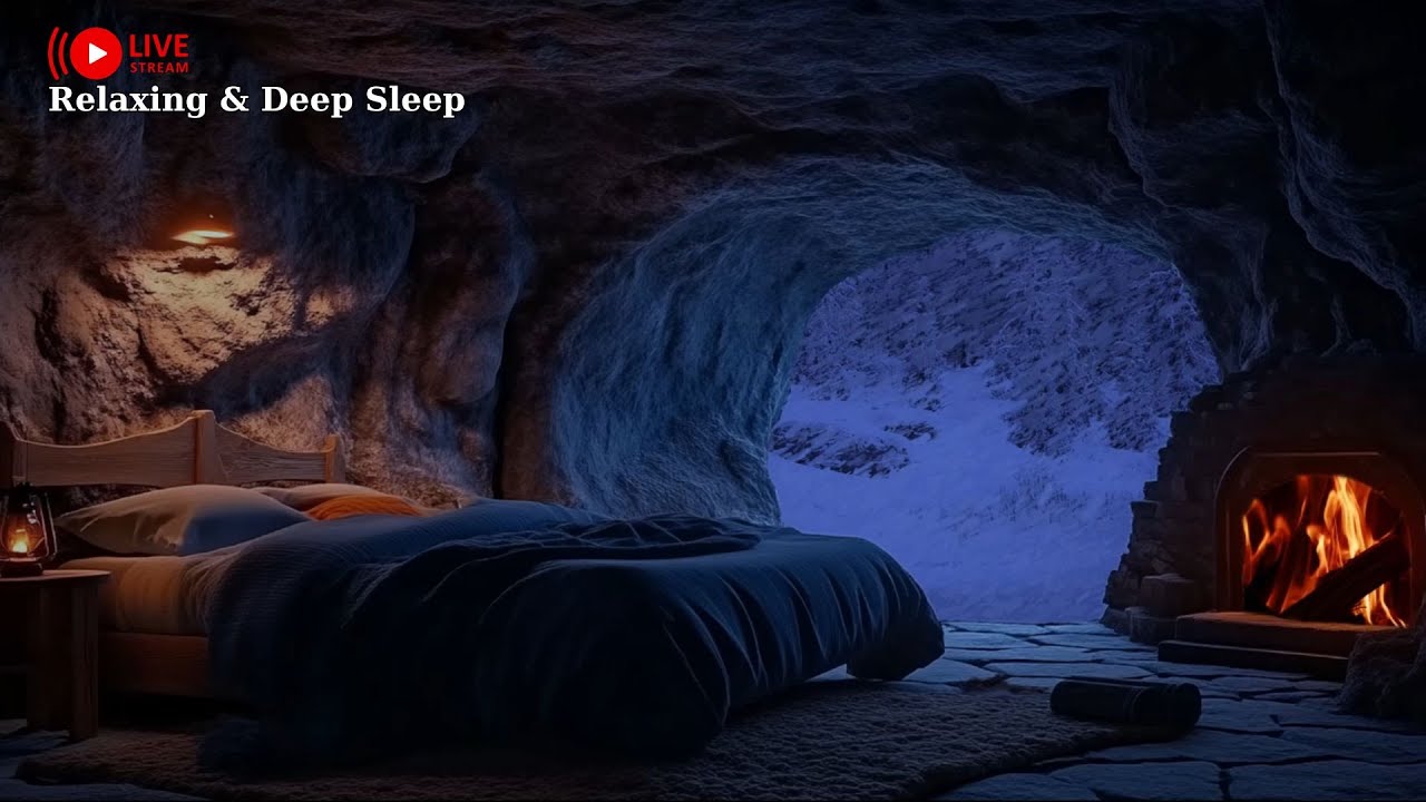 Warm Cave in a Cold Snowstorm | ASMR - Soothing Fireplace Sounds for ...