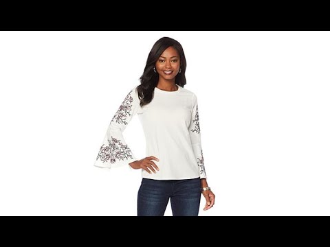 DG2 by Diane Gilman Embroidered BellSleeve Sweatshirt