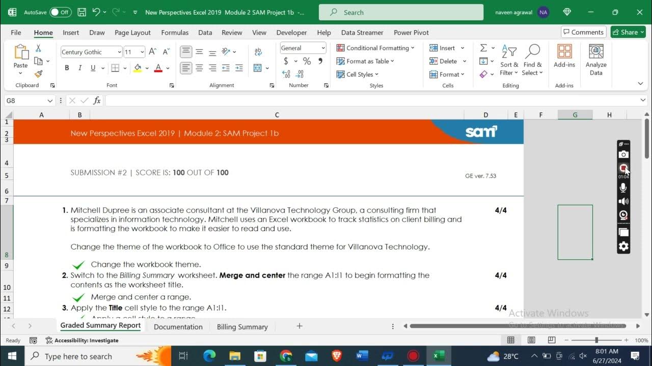 New Perspectives Excel 2019 | Module 2 SAM Project 1b | Villanova ...