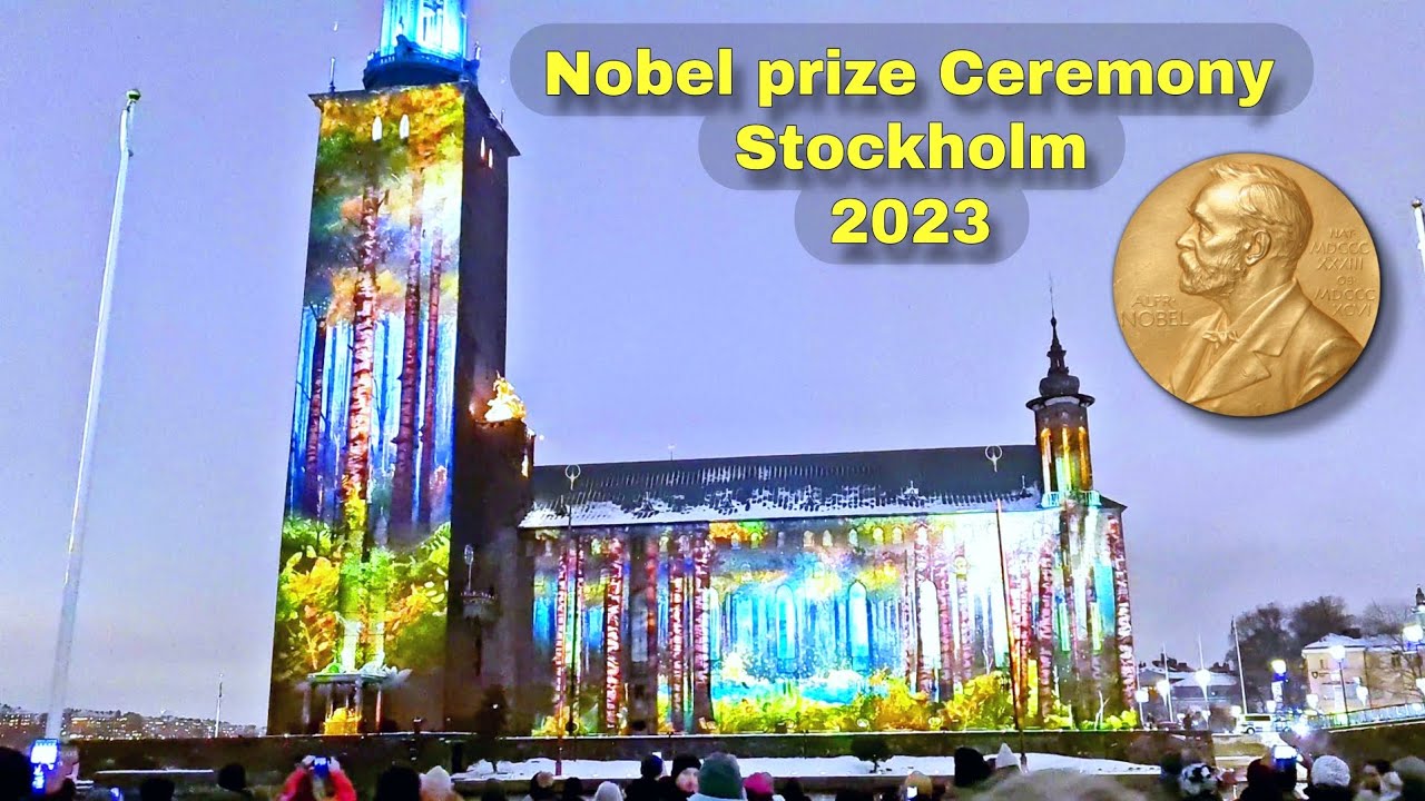 Nobel prize ceremony 2023 at stockholm, Sweden. 10 December. Art work ...