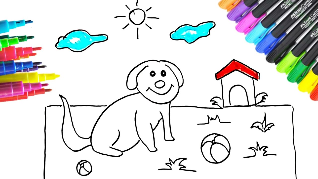 menggambar dan mewarnai anjing,,| how to draw and coloring dog - YouTube