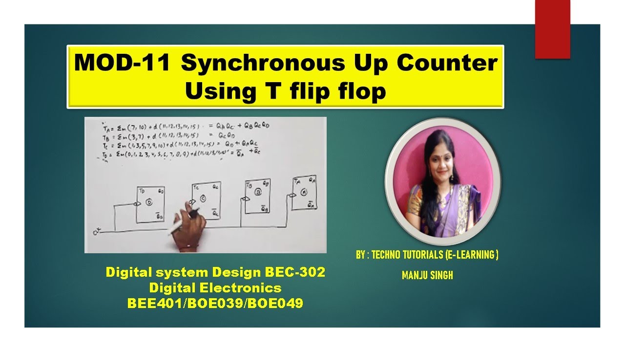 MOD-11 Synchronous UP counter using T flip flop | Mod 11 synchronous counter - YouTube