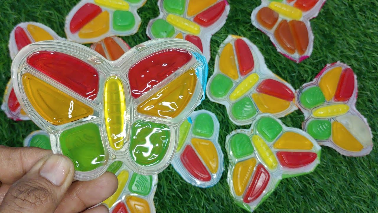 2 mins satisfying video colourful butterfly jelly - YouTube