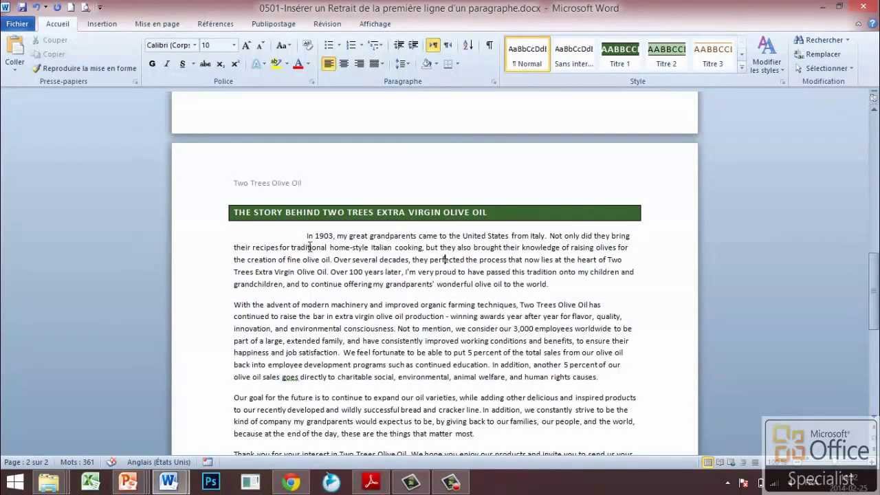 0501 Insérer un Retrait de la première ligne d'un paragraphe - YouTube