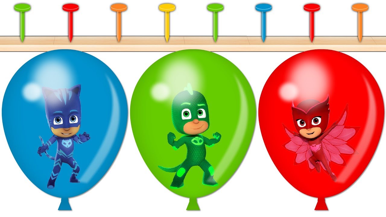 Learn Colors with PJ Masks Wrong Heads Balloons - YouTube