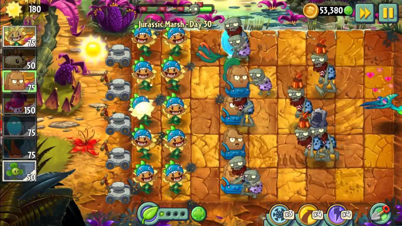 Plants vs Zombies 2 Jurassic Marsh Day 30 Replay Chard Guard + Blover ...