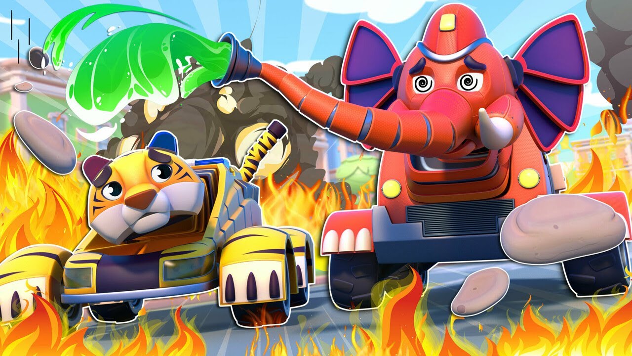 Oh no! Elephant FIRETRUCK is HYPNOTIZED! Tiger Police Car to the rescue ...