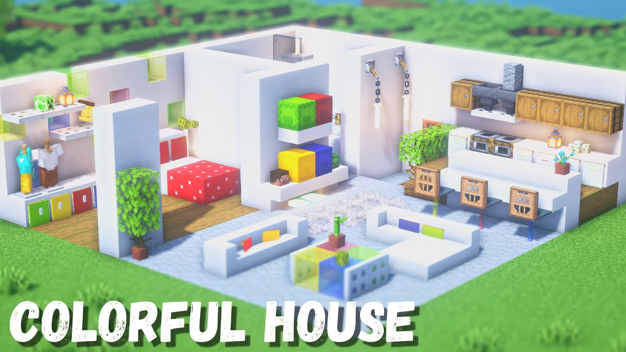 Minecraft Interior: How to Build a Cute Colorful House Tutorial - YouTube