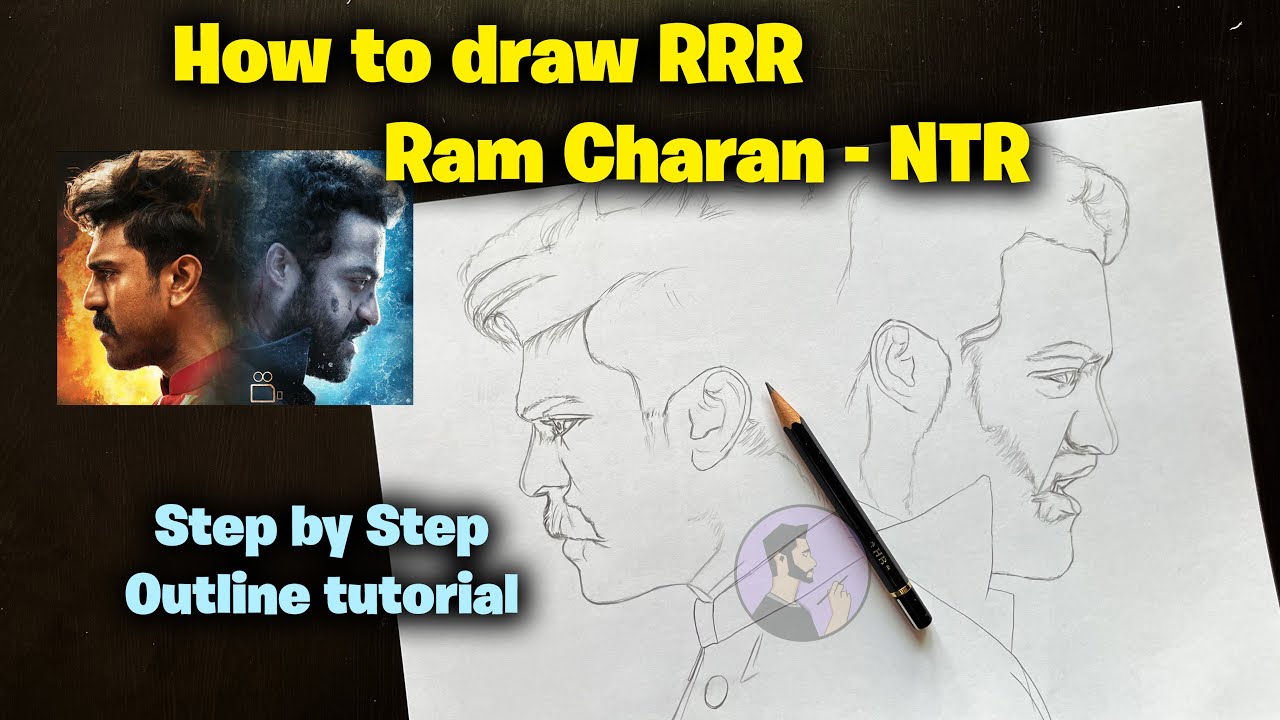How to draw RRR Ram Charan & NTR Step by Step // full sketch outline ...