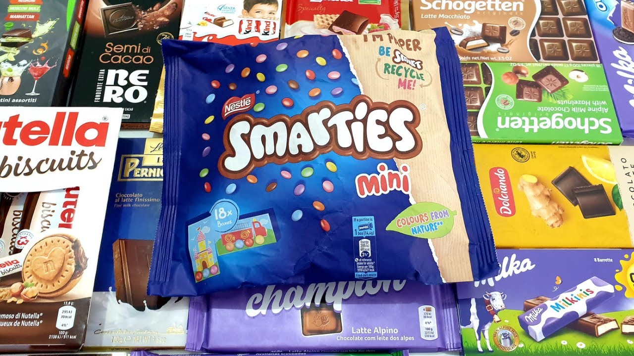 Smarties Mini Chocolates 18 Boxes Unwrapping - YouTube