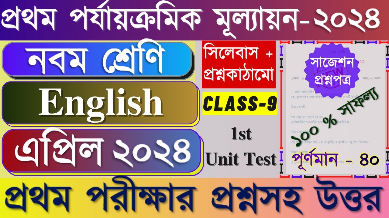 Class 9 1st Unit Test Question Paper 2024 | Class 9 English 1st Unit ...