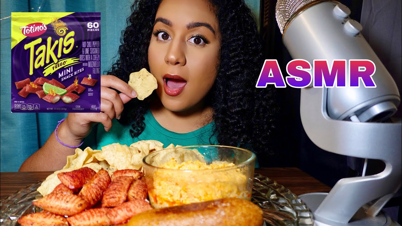 ASMR TAKIS TOTINOS BITES, BUFFALO CHICKEN DIP, CORN DOG MUKBANG (eating ...