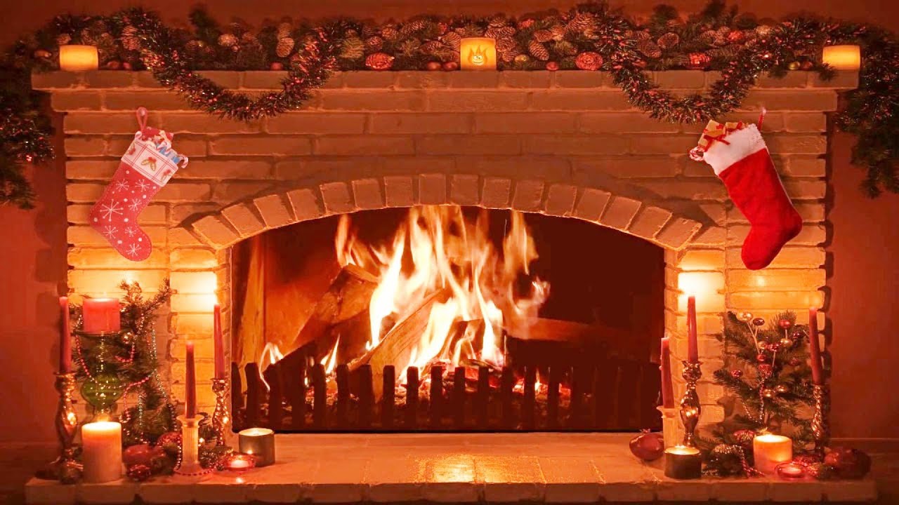 Kerstliedjes Open haard haardvuur met kerstmuziek Kerst instrumentaal ...