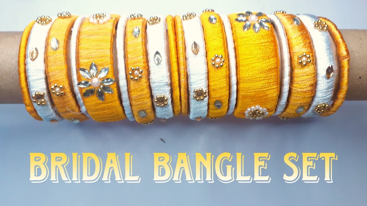 Beautiful Bridal Bangle Set || Yellow & White Silk Thread Bangles ...