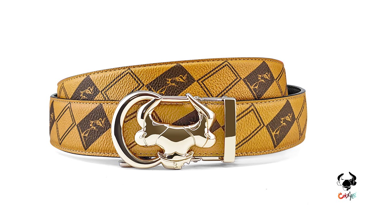 Coipdfty Men's Belt, Struggle Edition image design, gold bull brown ...