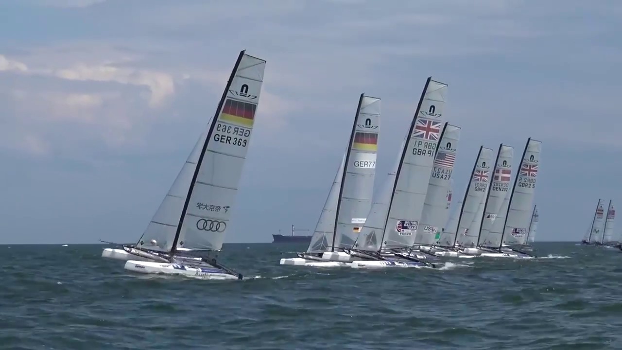 Nacra 17 Sailing - Gold Race 2 - 2018 Europeans - YouTube
