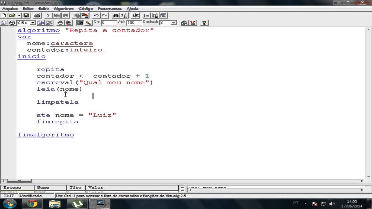 VisuAlg - Repita com contador - YouTube
