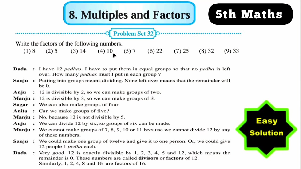 5th Std Maths Problem Set 32 Chapter 8 Multiples and Factors | MH BOARD ...