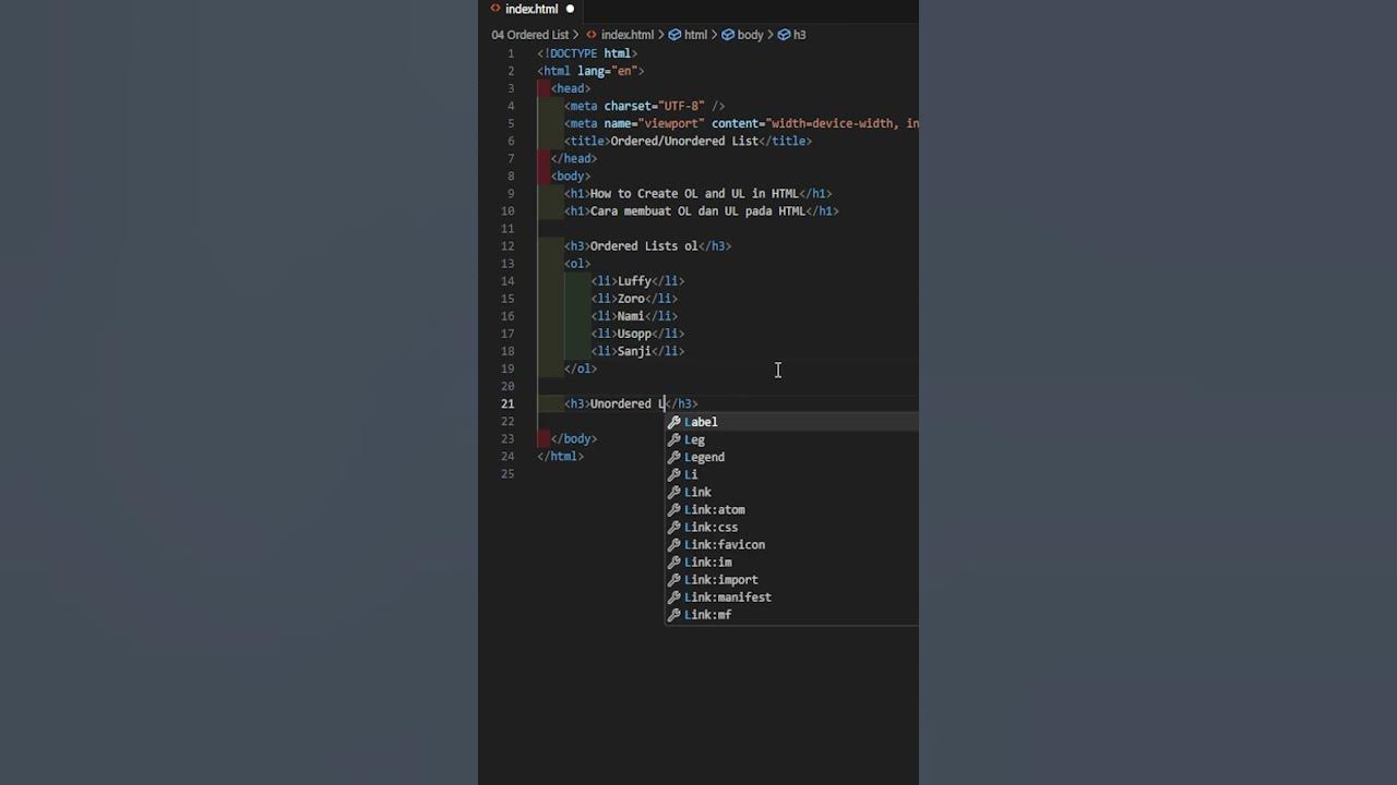 HTML eps 04 - ol and ul #tutorial #html #html5 #web #unorderedlist #orderedlist #onepiece # ...