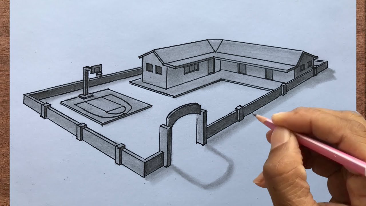 How to Draw a School in 2 Point Perspective - YouTube