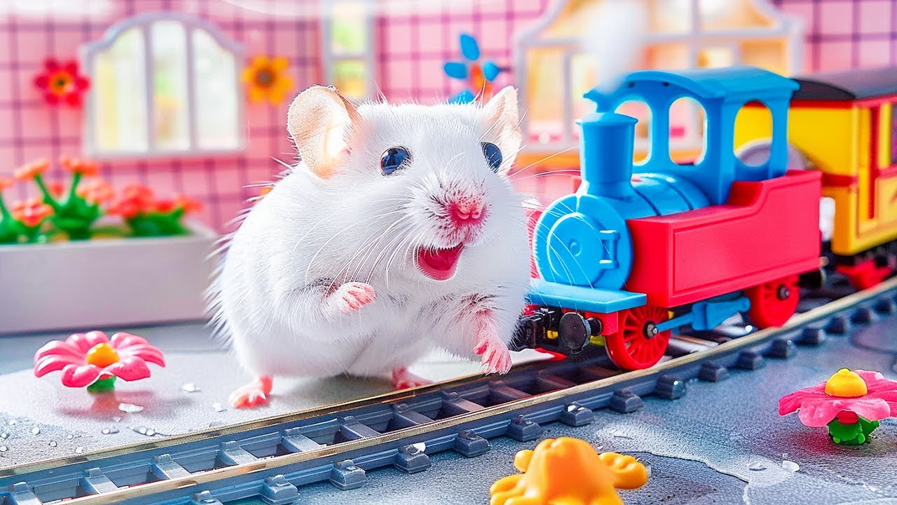 Hamster Escapes World's Largest Ball Pit Maze on Train Track Adventure ...