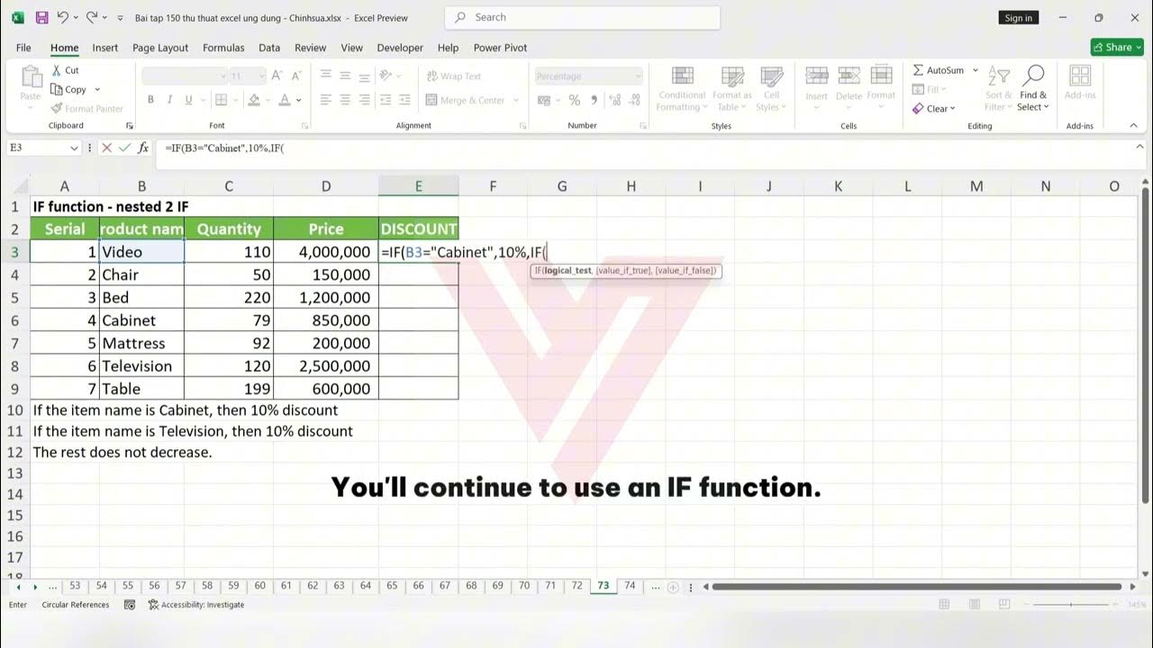 73.If function - nested 2 if - Excel tips and tricks - YouTube