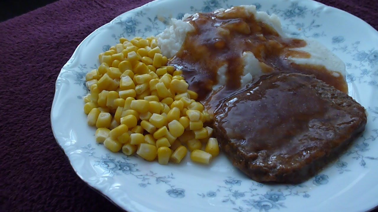 Asmr Eating Salisbury Steak Mash Potatoes With Gravy And Butter Corn Youtube