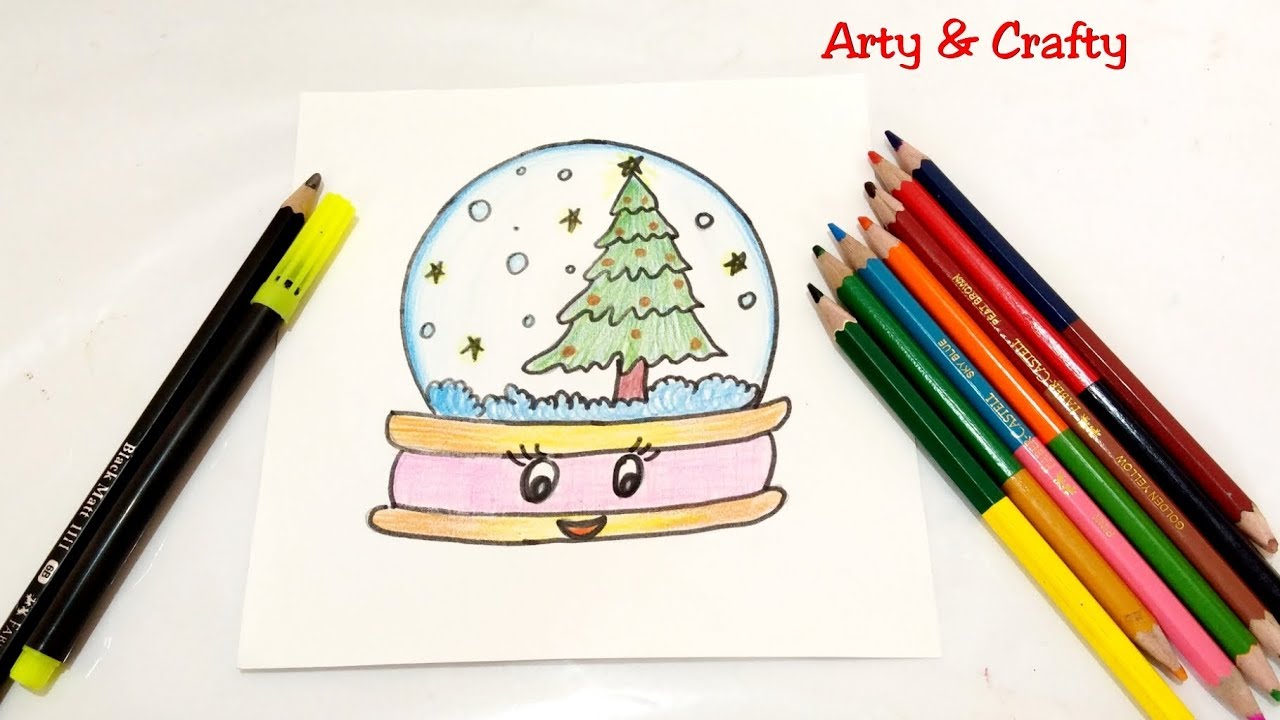 How to Draw Christmas Snow Globe Easy & Cute -Christmas Drawing by Arty ...