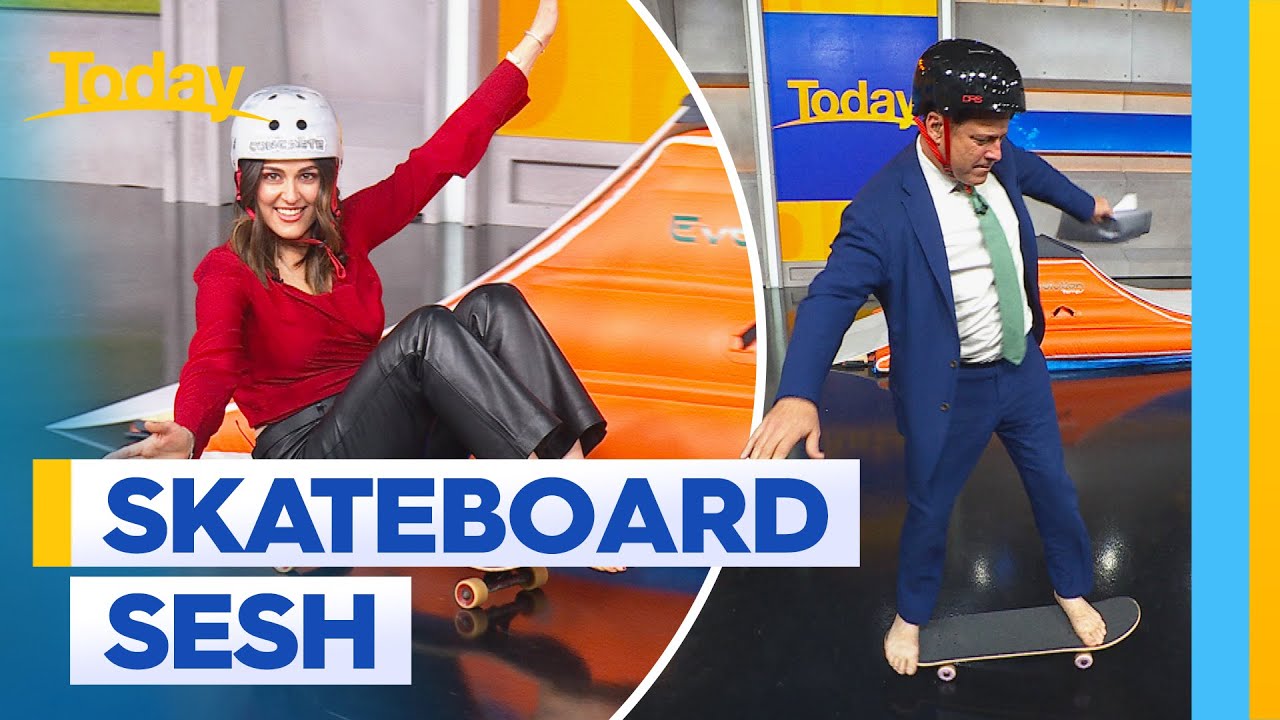 Today hosts try their hand at competitive skateboarding | Today Show ...