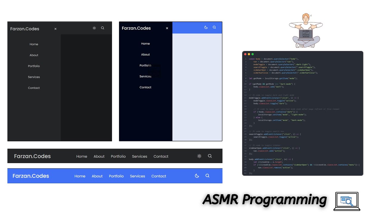 Asmr Programming Responsive Navbar With Html Css Js Dark And Light 0132