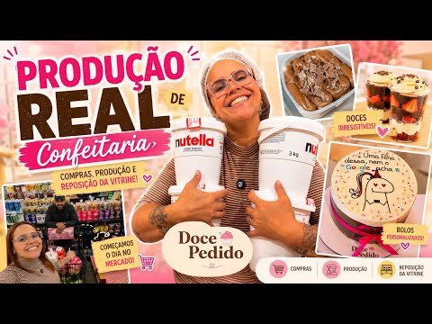 Dia de compras - reposição estoque - vitrine da loja - bolos - copos da felicidade - muitos pedidos