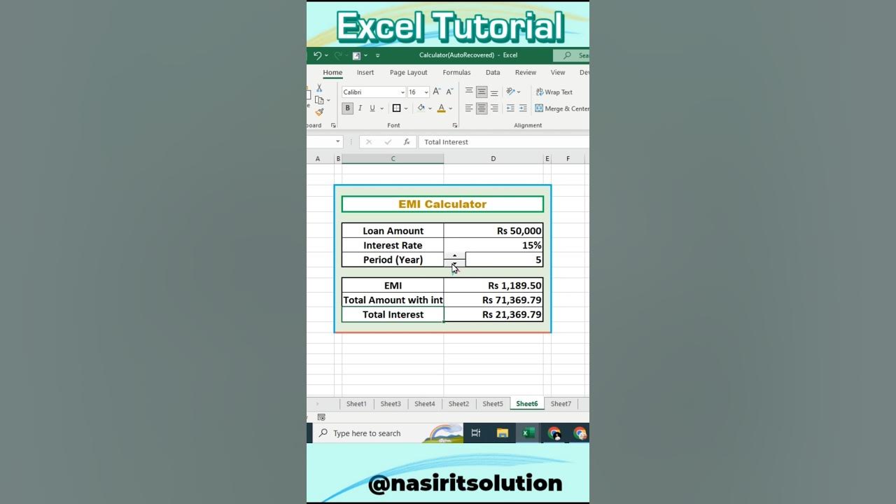 Emi calculator with excel #excelcalculator - YouTube